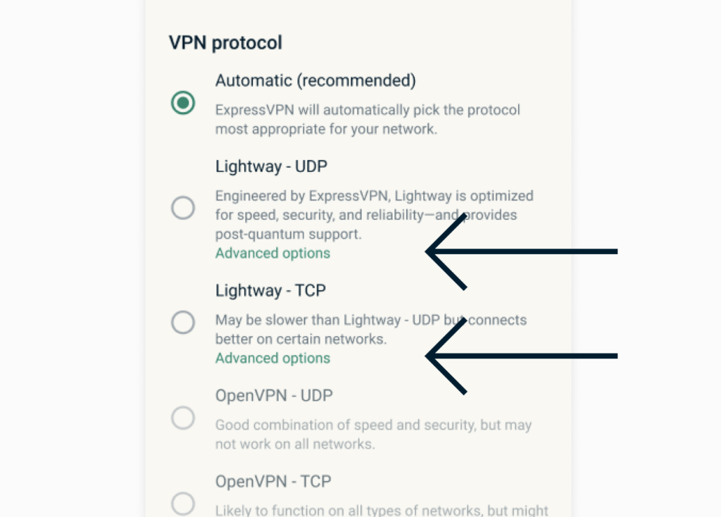 What Are Lightway Advanced Options | ExpressVPN